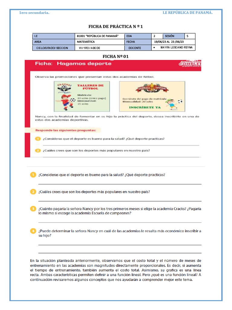 Ficha Práctica SESIÓN 5, 1ero, Eda 2. (1) | PDF