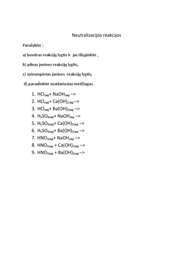 Neutralizacijos Reakcijos - Parasyti Bendras, Pilnas, Sutrumpintas ...
