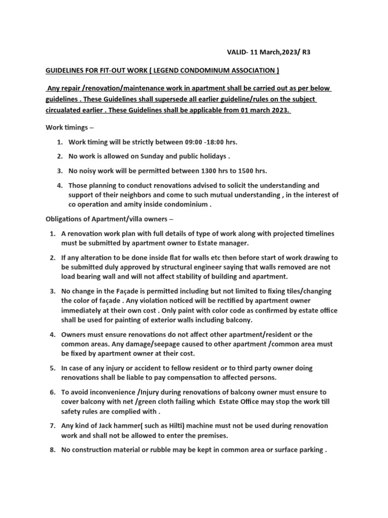 Revised Fit Outs Guidelines 3 | PDF | Condominium | Apartment