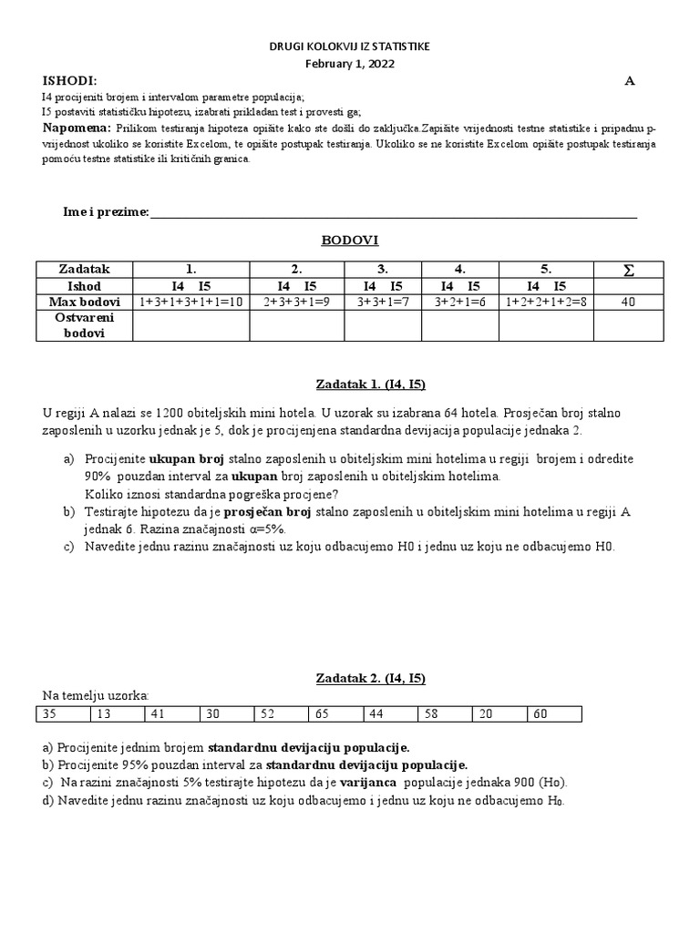 STATISTIKA Drugi Kol 2022 A | PDF