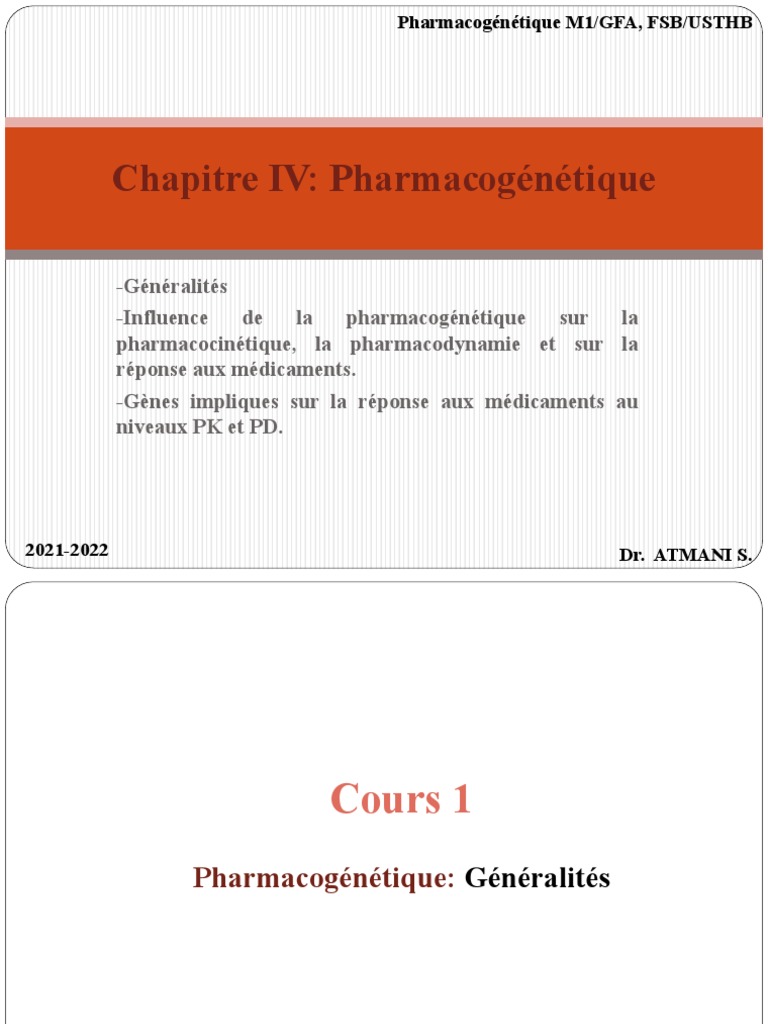 CHAPITRE IV Pharmacogénétique 2021 | PDF | Membrane cellulaire | Pharmacogénomique