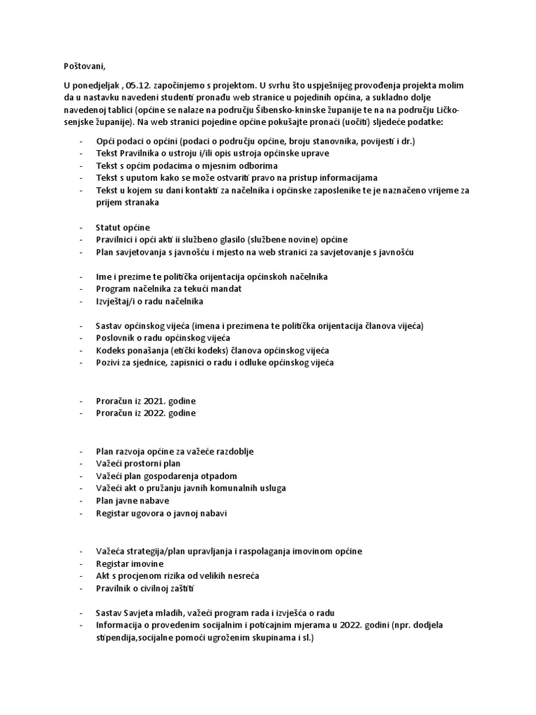 Projekt - Prilog Za Studente | PDF