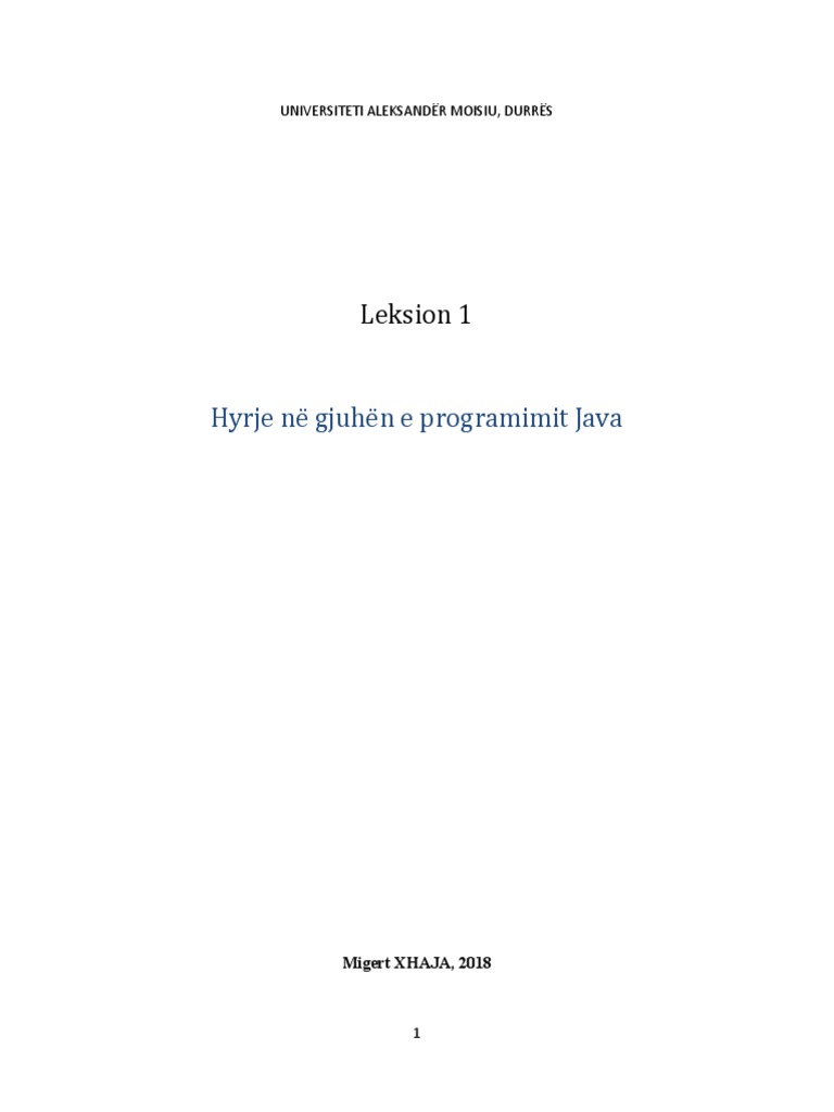 Leksion-1 Hyrje në gjuhën e programimit Java | PDF