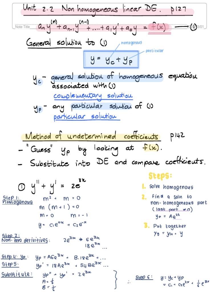 Theme 2 - Higher Order Linear Differential Equations Non Homogeneous | PDF Theme 2 - Higher Order Linear Differential Equations Non Homogeneous | PDF