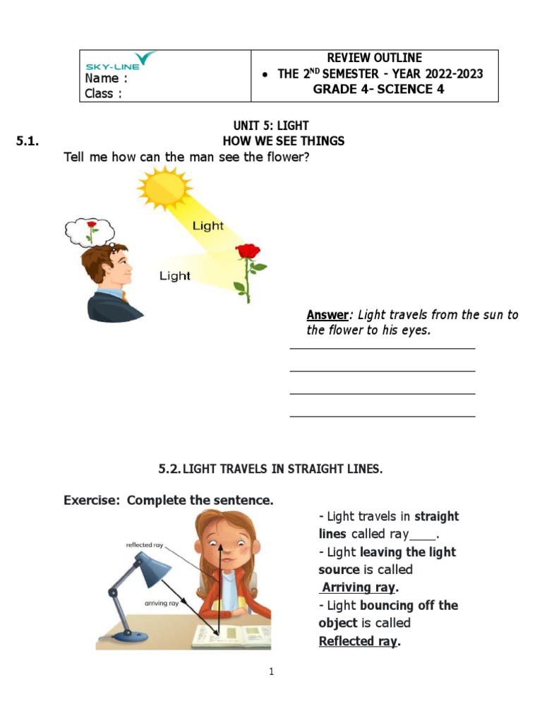 Grade 4int - Review 2nd Test | PDF | Reflection (Physics) | Sun