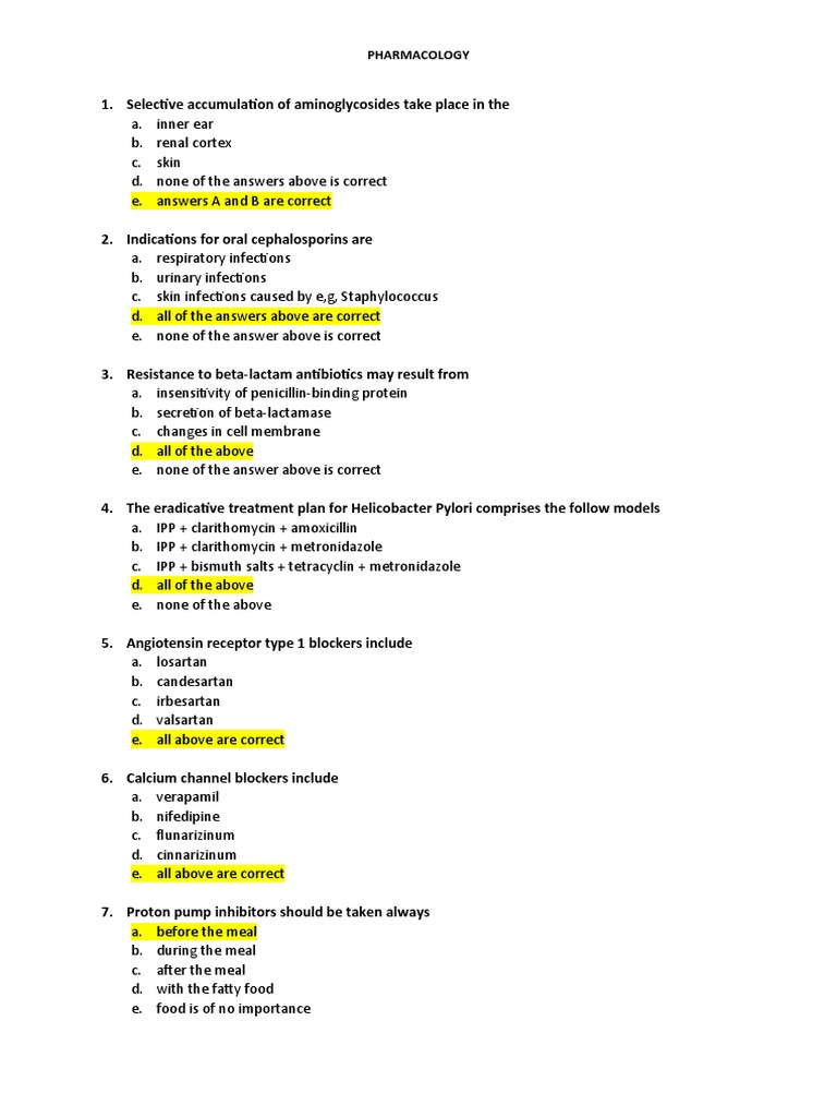 Key Pharmacology Concepts and Questions | PDF | Acetylcholine ...