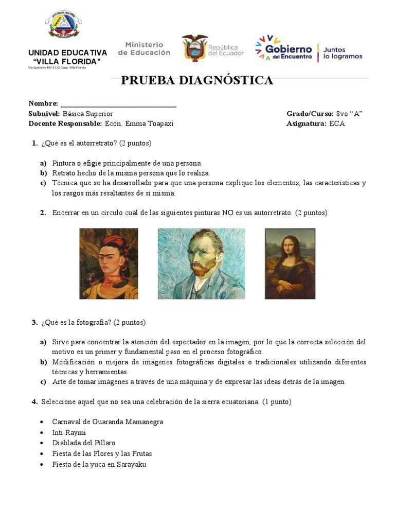 Prueba diagnóstica 8vo | PDF