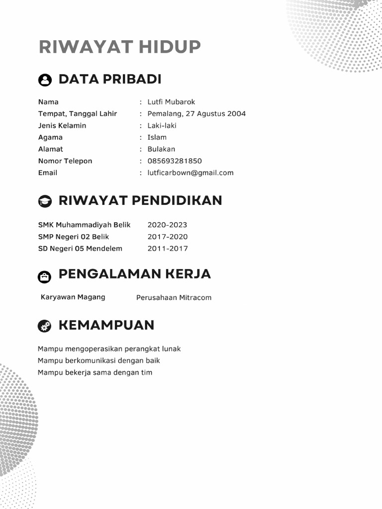 CV ( Curriculum Vitae ) Lutfi Mubarok | PDF