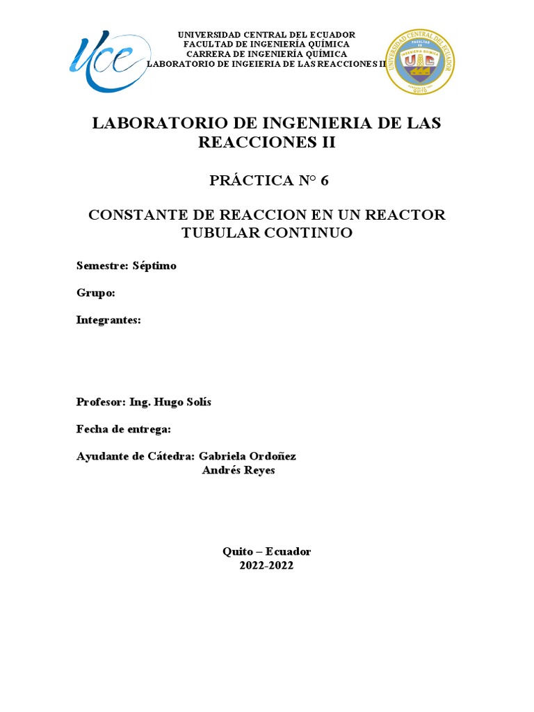 Hoja Guía - Reactor Tubular | PDF | Reactor Quimico | Hidróxido de sodio