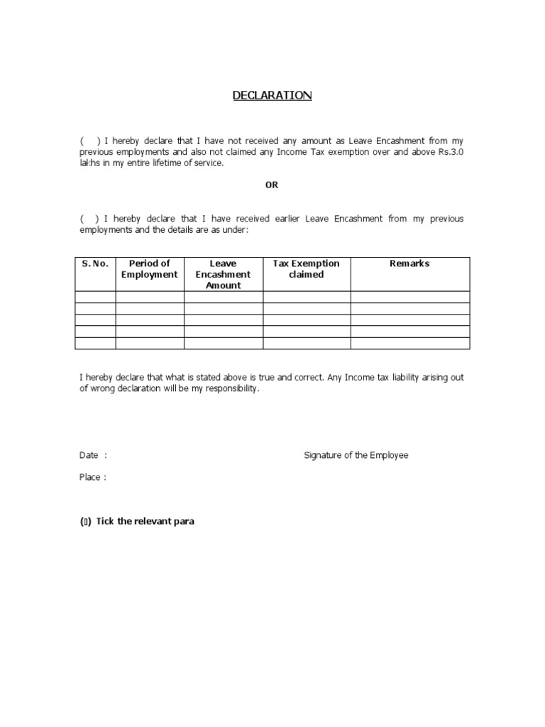 Leave Encashment Declaration Form | PDF