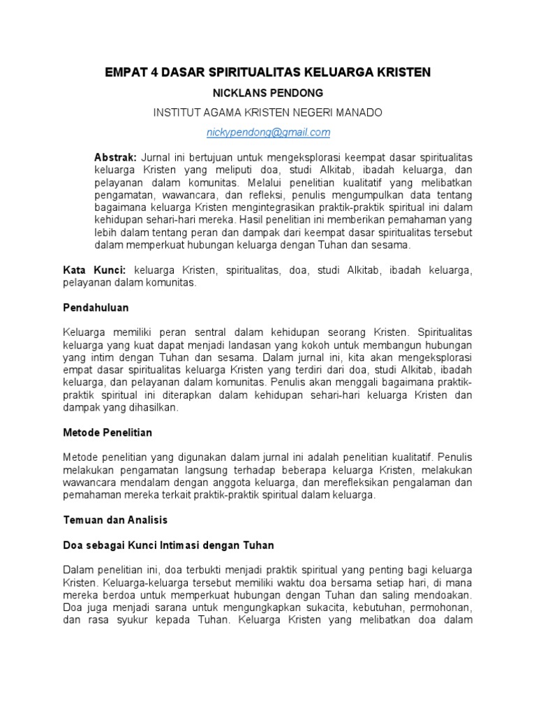 Empat 4 Dasar Spiritualitas Keluarga Kristen | PDF
