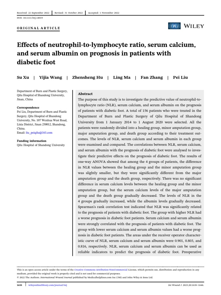 International Wound Journal - 2022 - Xu - Effects of Neutrophil To ...
