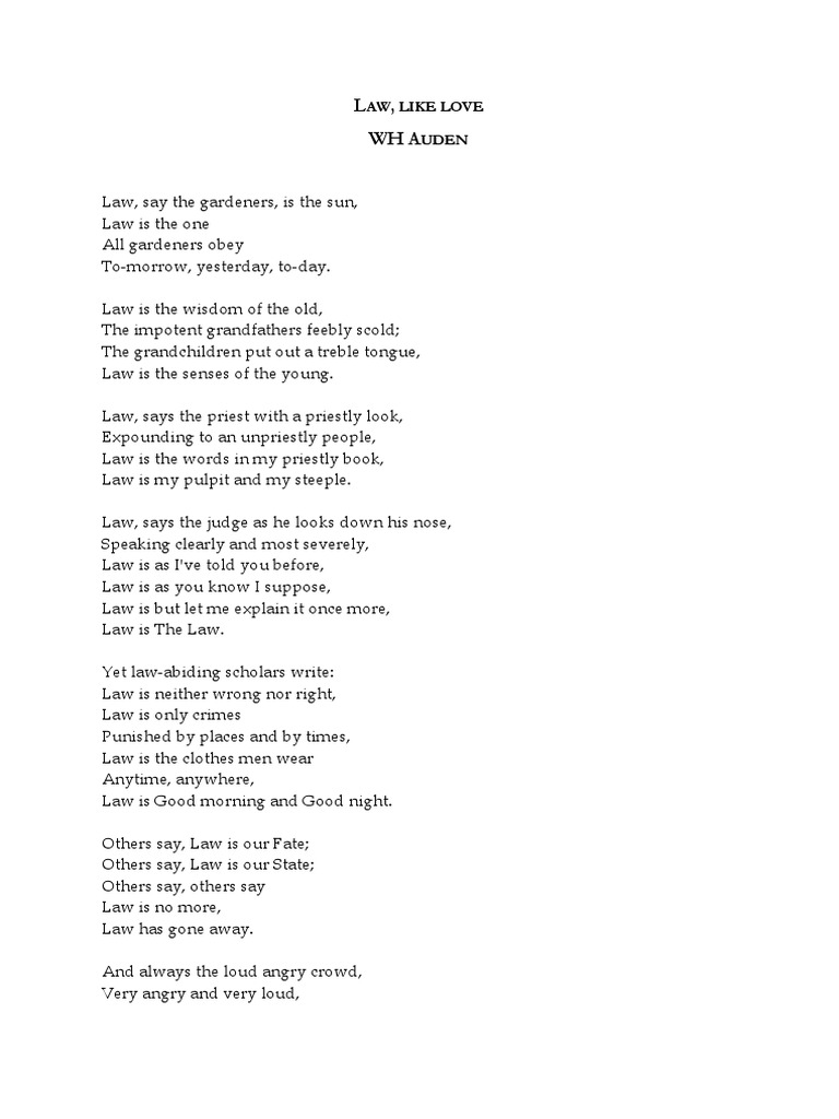Law, Like Love - Auden | PDF | Law | Poetry