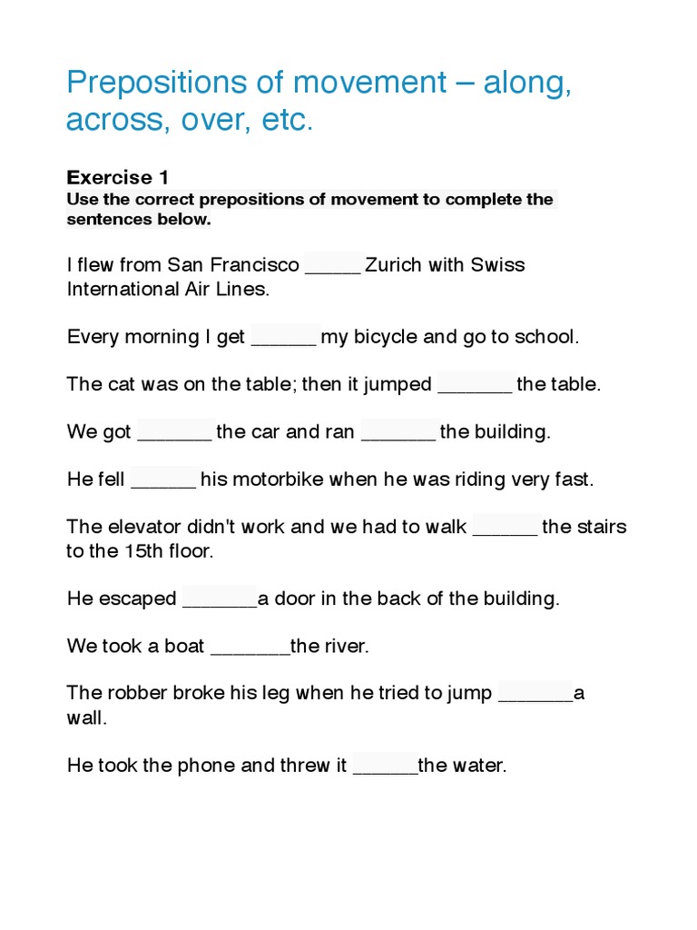 Prepostions of Movement Worksheet | PDF | Social Science