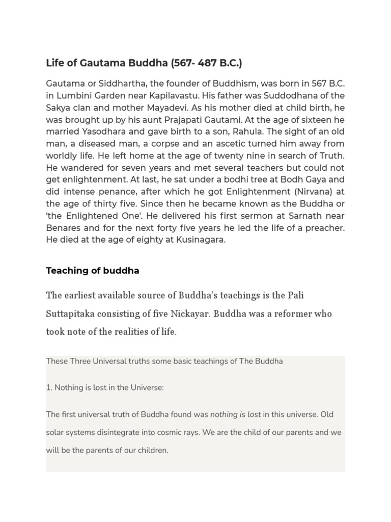 Life and Teachings of Gautama Buddha | PDF | Noble Eightfold Path ...