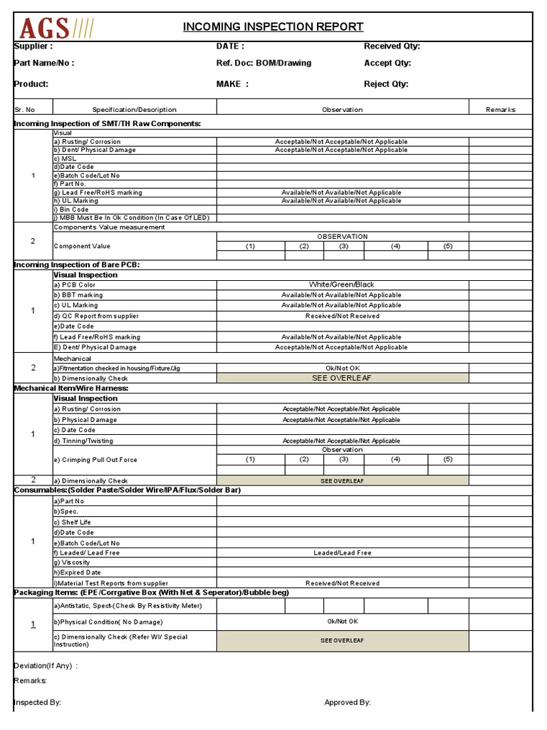 Incoming Inspection Report | PDF | Secondary Sector Of The Economy ...