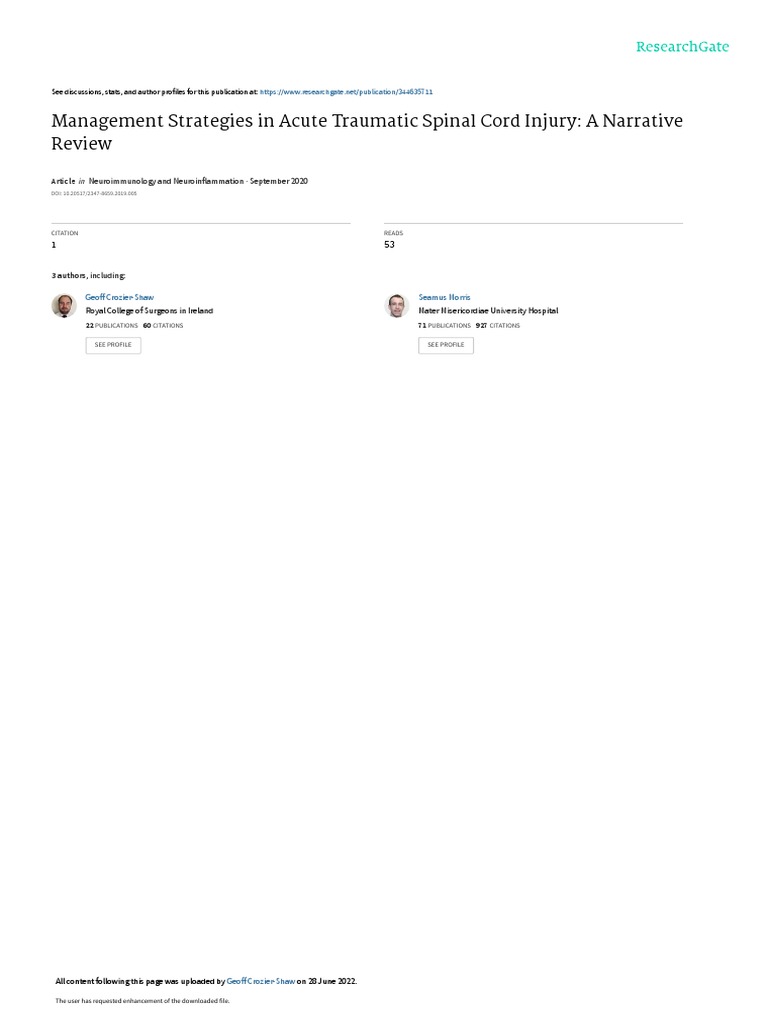 Management Strategiesfor Acute Traumatic Spinal Cord Injury | PDF | Inflammation | Nervous System