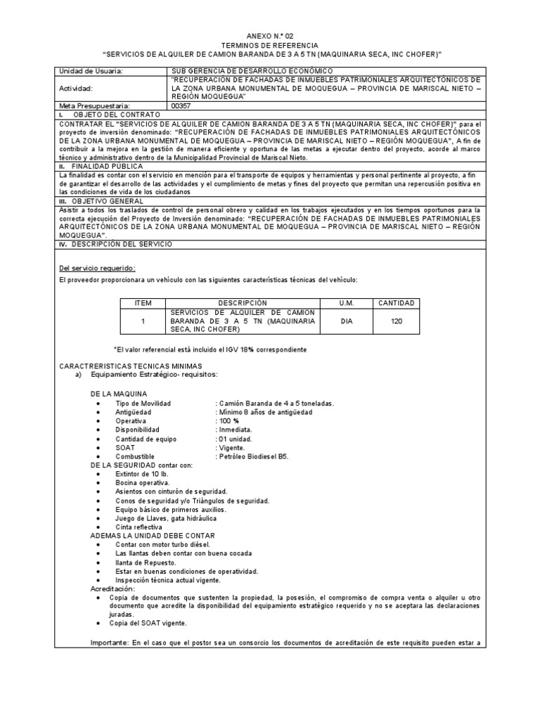 01 - TDR DE CAMION BARANDA Req. N.° 10394 | PDF