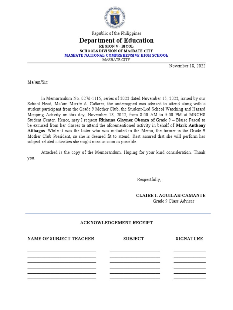 Excuse Letter | PDF | Memorandum | Document