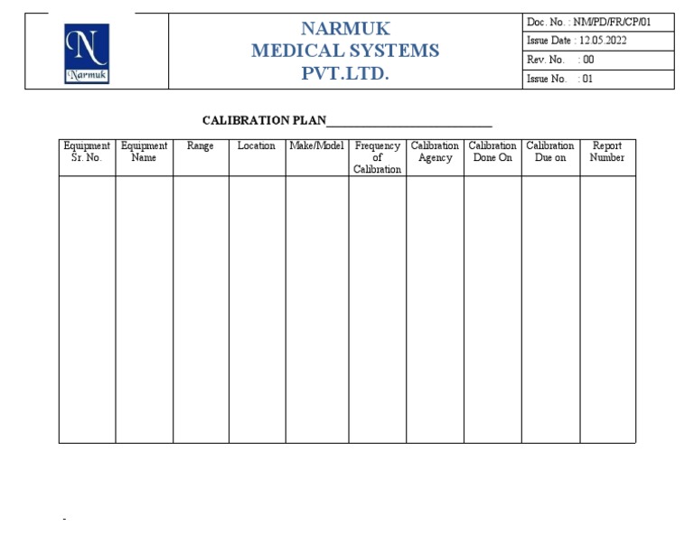 Calibration Plan for Medical Equipment | PDF | Business | Finance ...