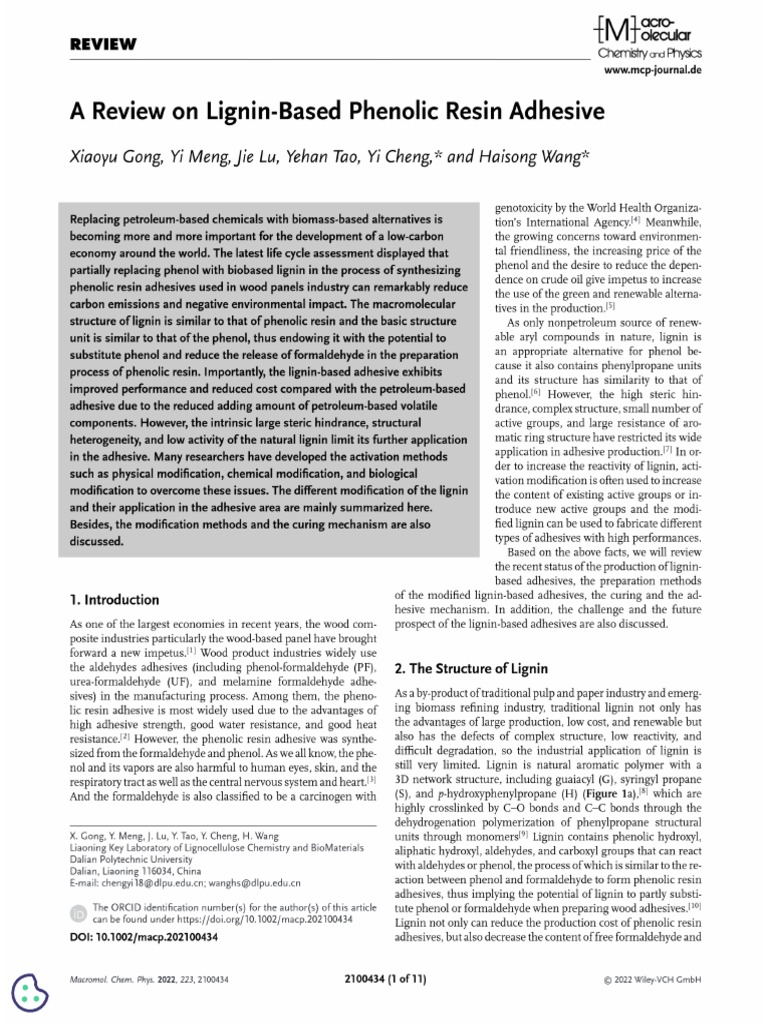 A Review On Lignin Based Phenolic Resin Adhesive | PDF