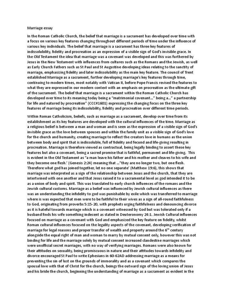 Marriage Essay For WACE Religion Atar | PDF | Marriage | Catholic Church