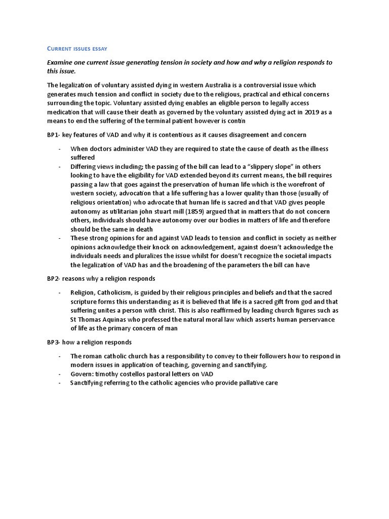 Current Issues Essay For WACE Religion Atar | PDF | Autonomy | Catholic ...