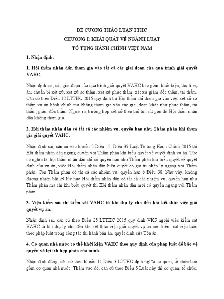 ĐỀ CƯƠNG THẢO LUẬN TTHC CLC46B | PDF