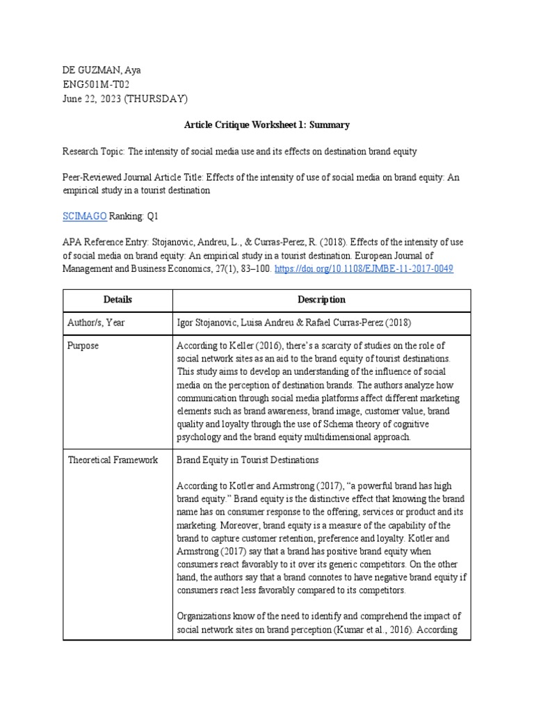ENG501M AC Worksheet 1 | PDF | Brand | Social Media