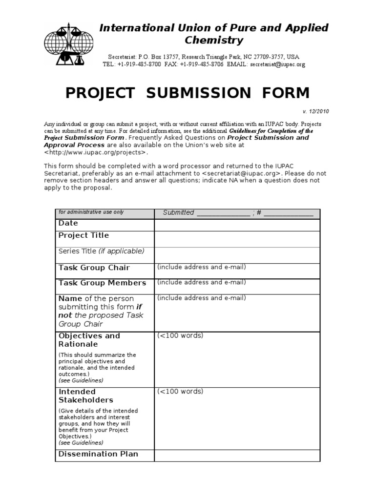 IUPAC Project Submission Form Guidelines | PDF | International Union Of Pure And Applied ...