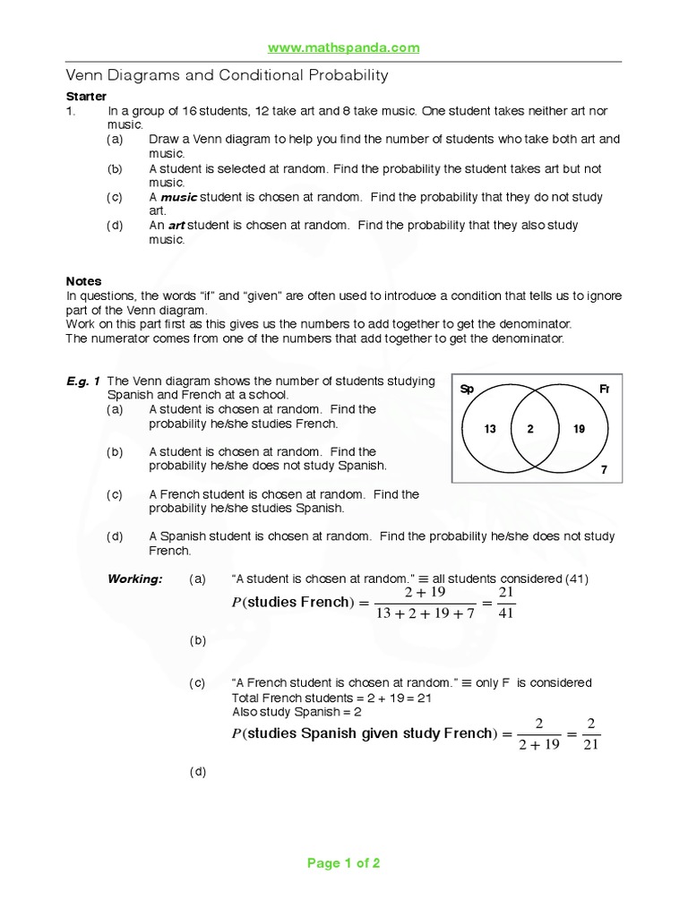 Venn Diagrams and Conditional Probability LESSON | PDF | Mathematics | Mathematical Concepts