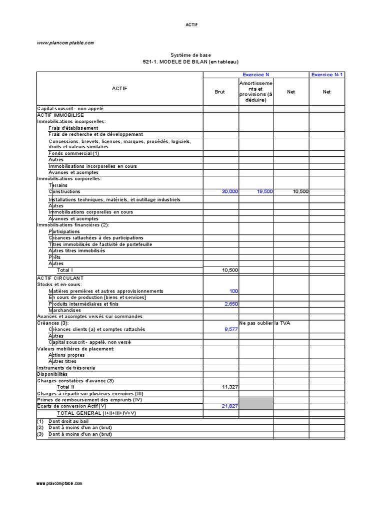 Exemple de bilan comptable détaillé | PDF | Immobilisations | Prêts