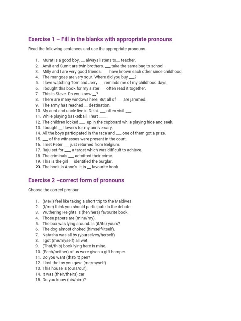 Activity of Pronoun | PDF