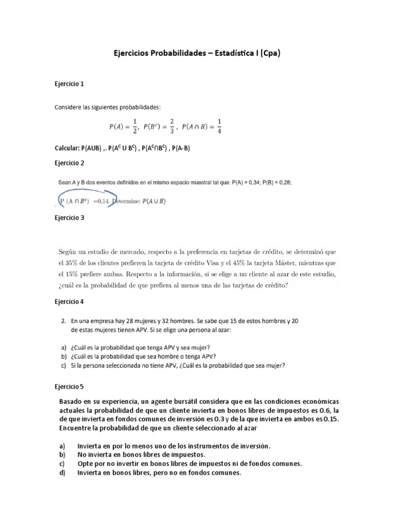 Ejercicios Probabilidades Est1 Cpa 517026 | PDF