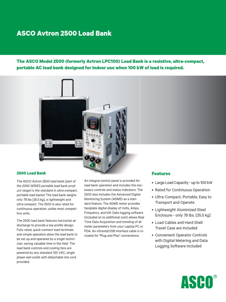 Hoja Técnica Asco 2000 - Modelo 2500 - 100 KW - 1 | PDF | Switch | Alternating Current
