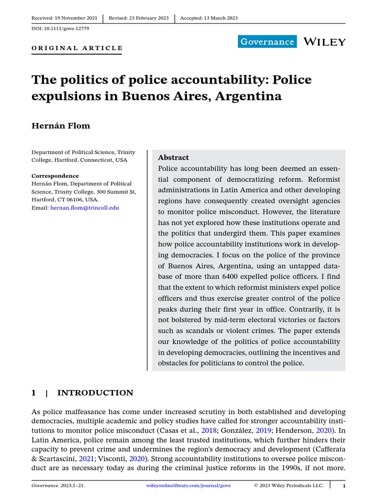 Governance - 2023 - Flom - The Politics of Police Accountability Police Expulsions in Buenos ...