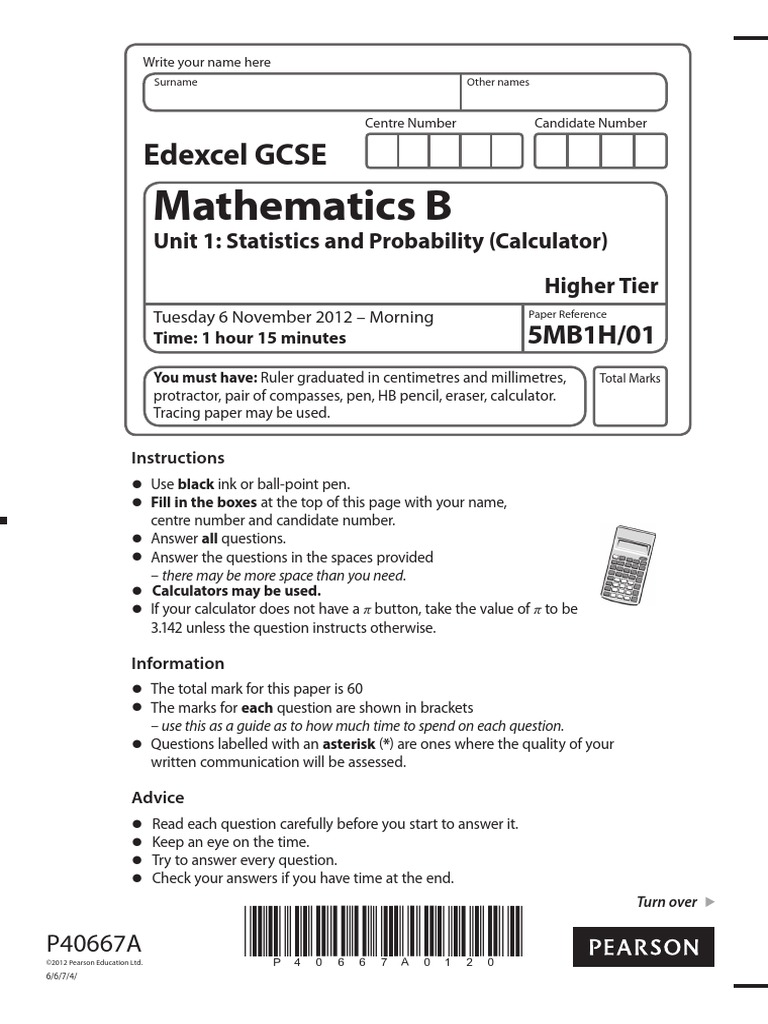 Edexcel GCSE Maths B: Stats & Probability Exam | PDF