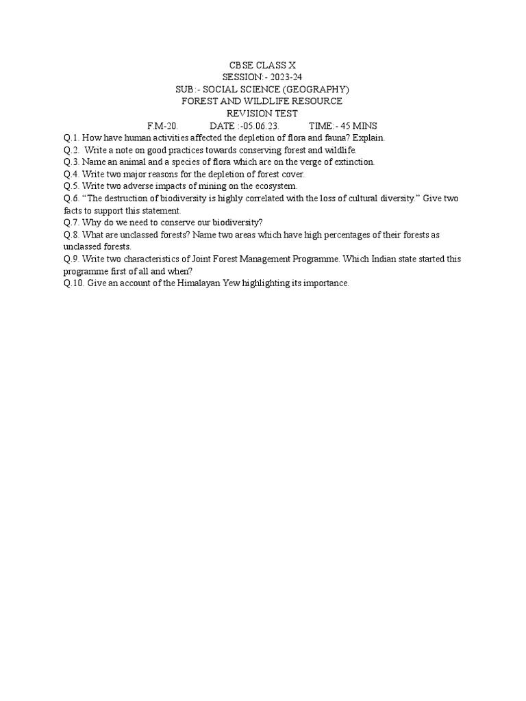 RT 1.question - Forest and Wildlife Resources | PDF