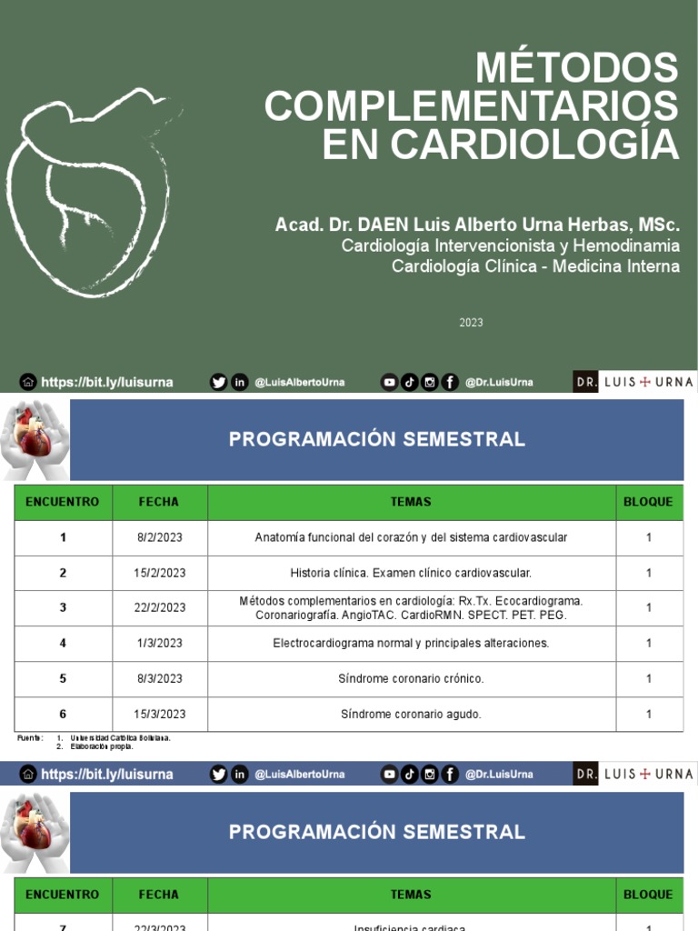 3 Cardiologia Clase 03 Metodos Complementarios | PDF | Sistema cardiovascular | Medicina Interna