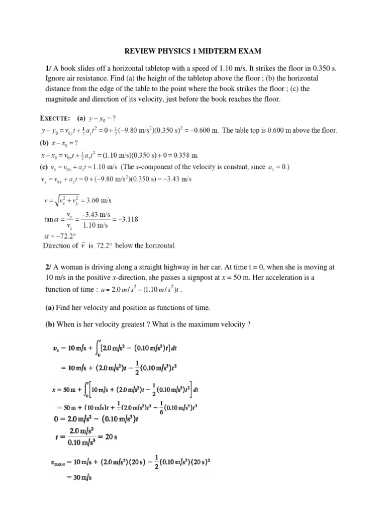 REVIEW PHYSICS 1 MIDTERM EXAM | PDF