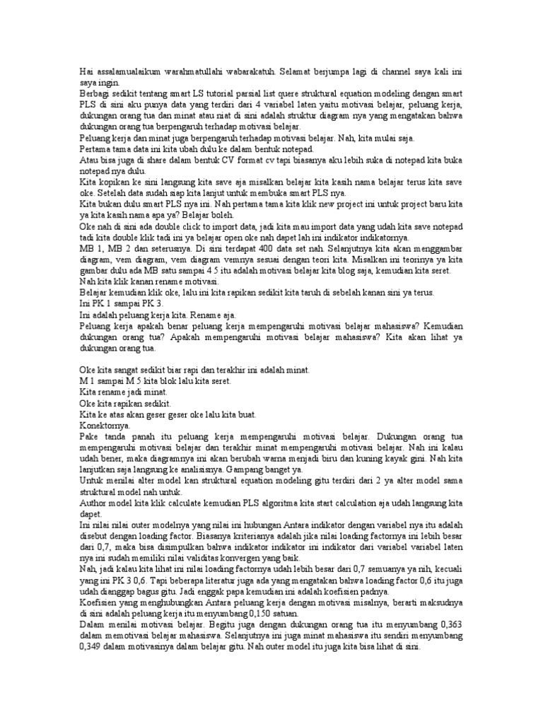 Tutorial PLS SEM menggunakan smartPLS lengkap dengan interpretasi output pemula | PDF