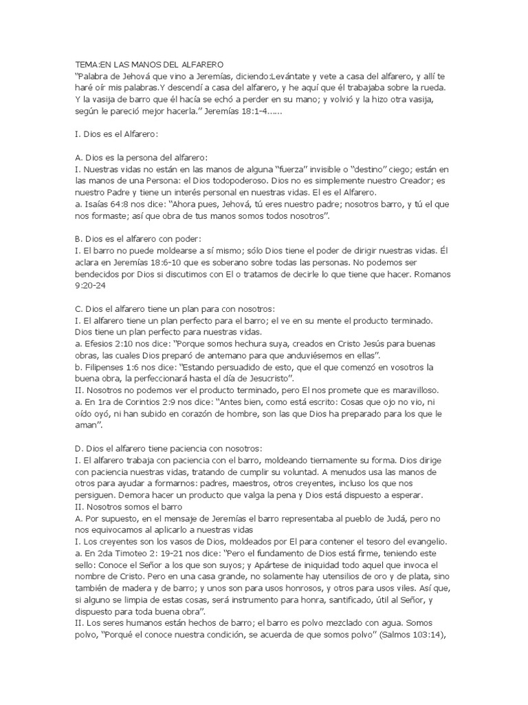 Dios como Alfarero: Moldeando Vidas | PDF | Cristo (título) | Dios