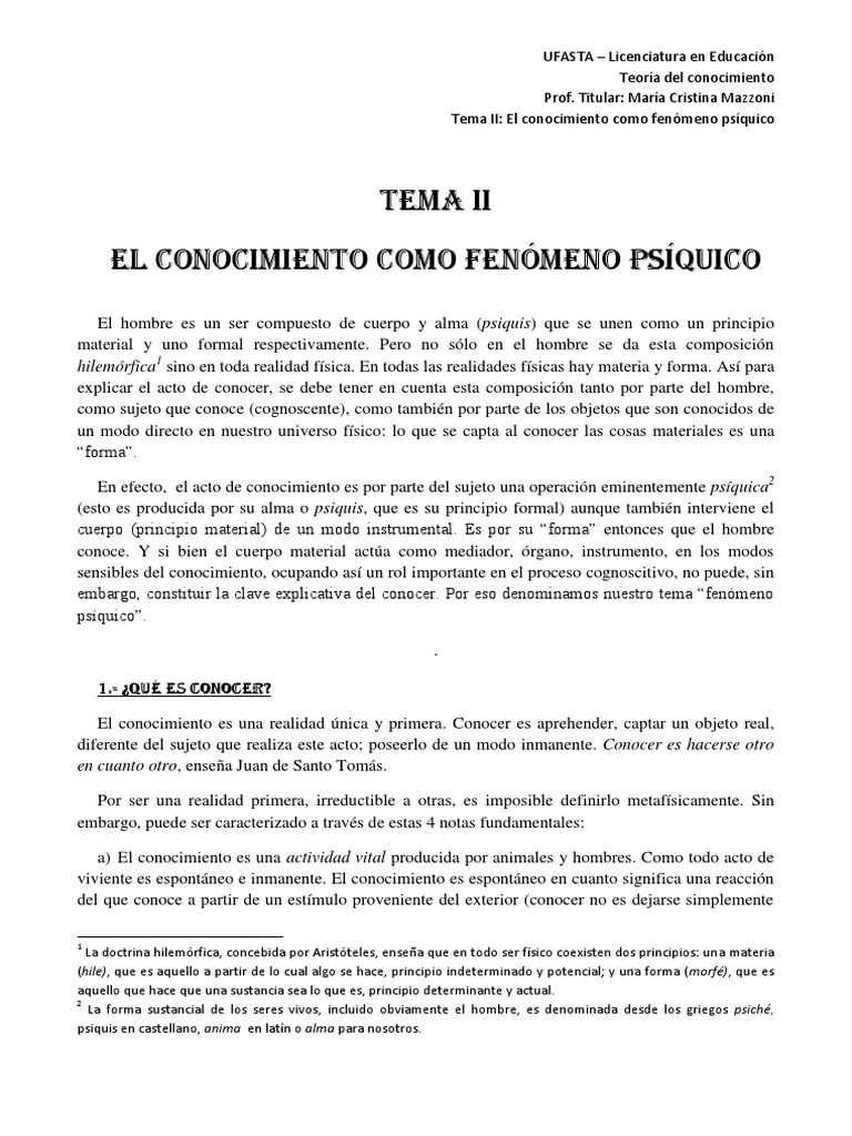 Tema 2_El conocimiento como fenémeno psíquico_Apunte_MCMazzoni | PDF | Conocimiento | Comprensión