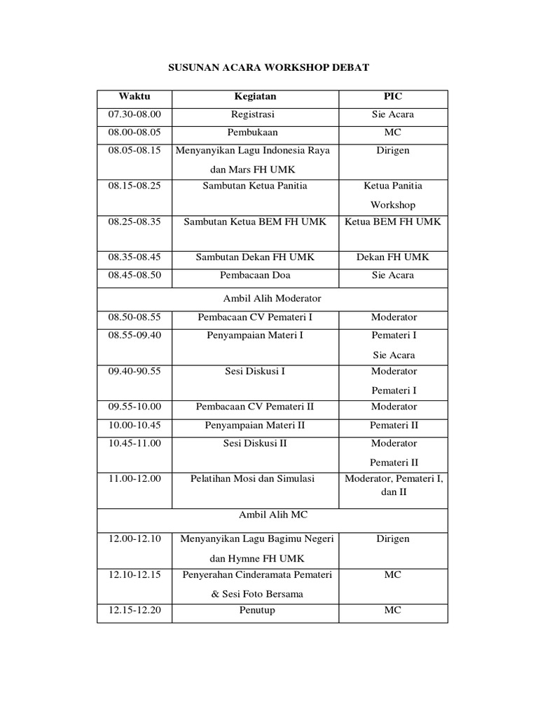 Jadwal Workshop Debat FH UMK | PDF | Griya & Taman