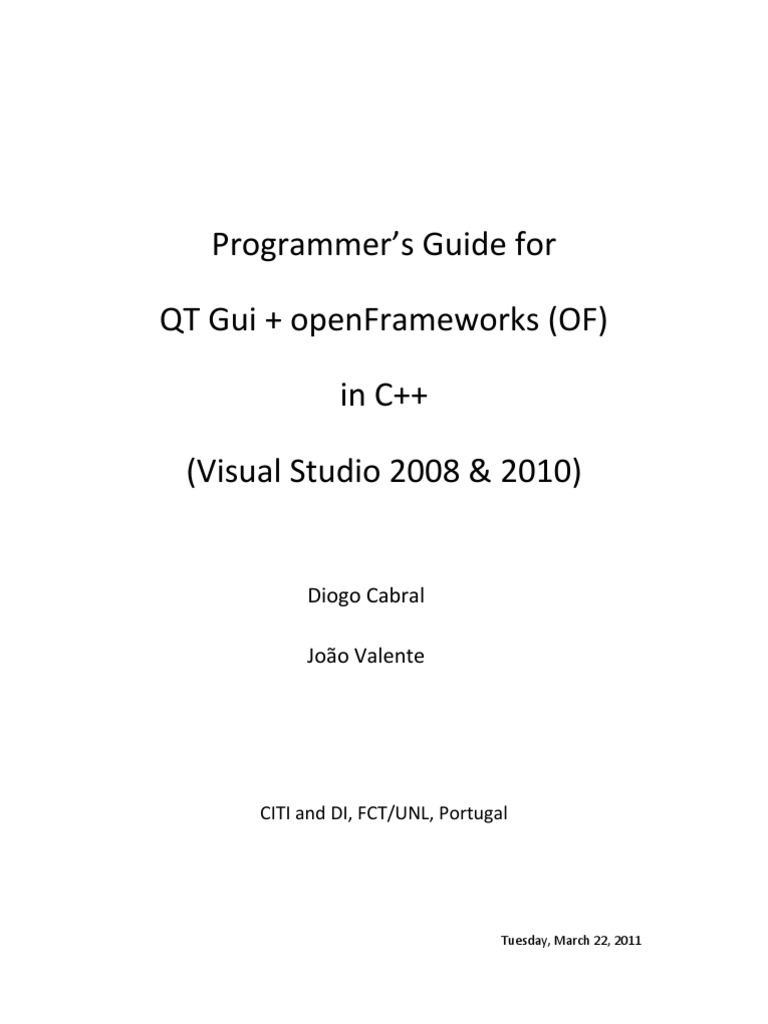 Programmer'S Guide For QT Gui + Openframeworks (Of) in C++ (Visual Studio 2008 & 2010) | PDF ...