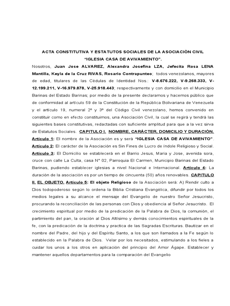 Modelo Acta Constitutiva | PDF | Iglesia Católica | Jesús Modelo Acta Constitutiva | PDF | Iglesia Católica | Jesús