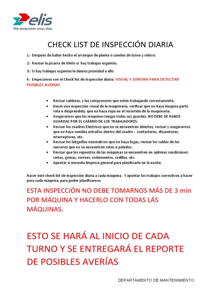 Check List de Inspeccion - Diarias | PDF | Bienes manufacturados