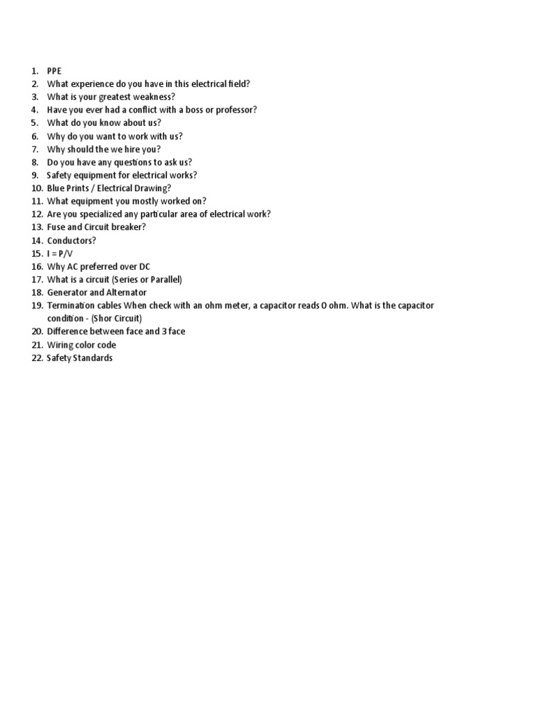 electrical technicians Interview Questions | PDF | Inductor | Transformer