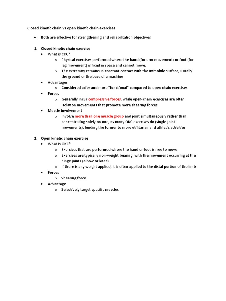 Closed Kinetic Chain Vs Open Kinetic Chain Exercises | PDF