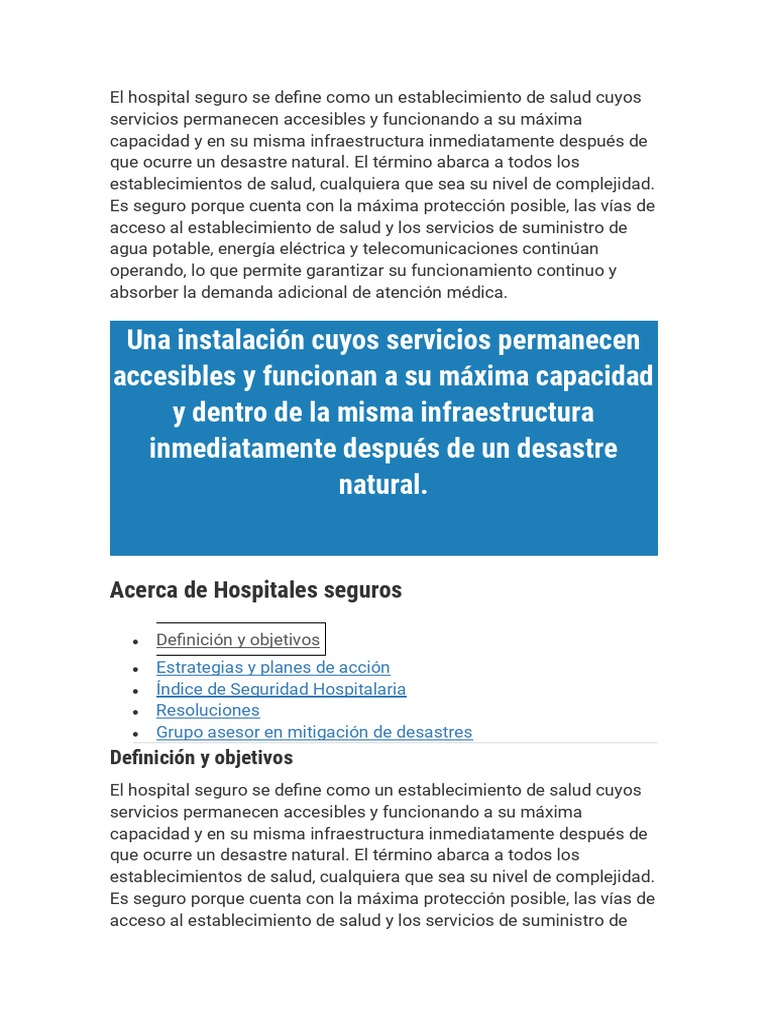 El Hospital Seguro Se Define Como Un Establecimiento de Salud | PDF ...
